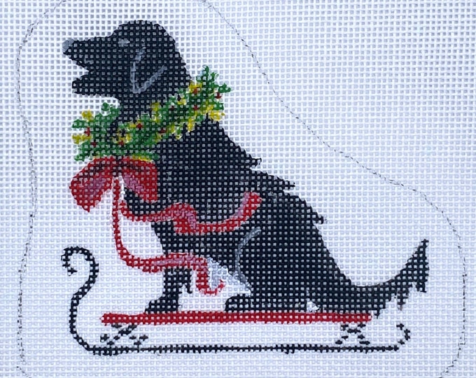 Black Labrador on a Sled Hand Painted Needlepoint Ornament Canvas - Etsy