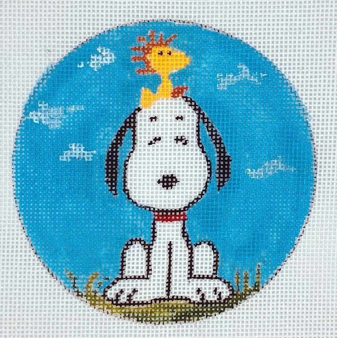 Snoopy With Woodstock on His Head Hand Painted Needlepoint Ornament ...