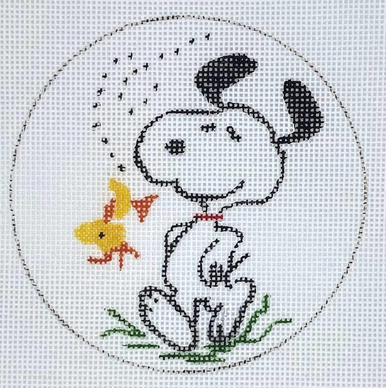 Snoopy Walking With Woodstock Hand Painted Needlepoint Ornament Canvas ...