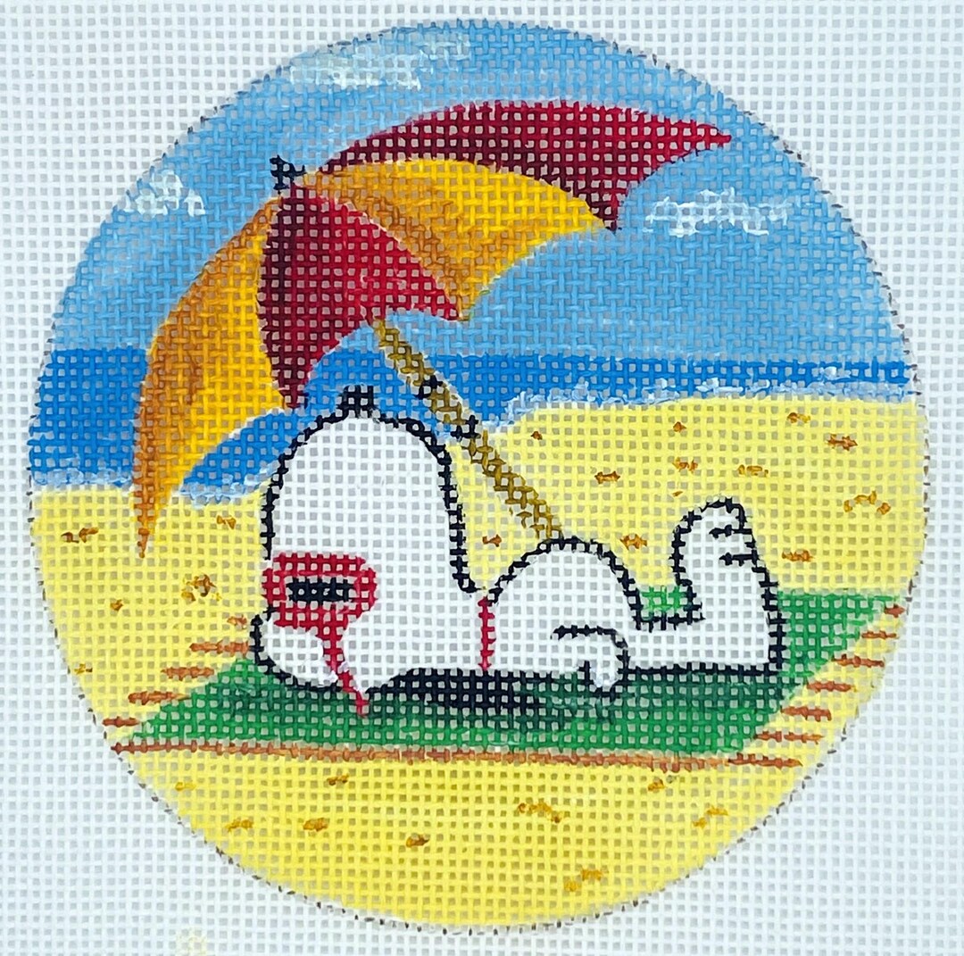 Snoopy Sunbathing at the Beach Hand Painted Needlepoint Ornament Canvas ...