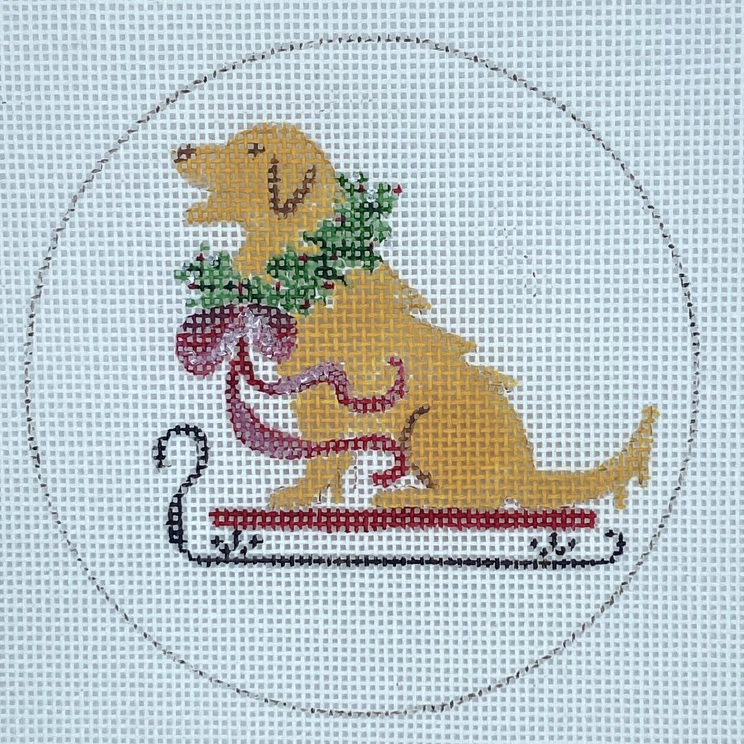 Yellow Labrador/retriever on a Sled Hand Painted Needlepoint Ornament ...