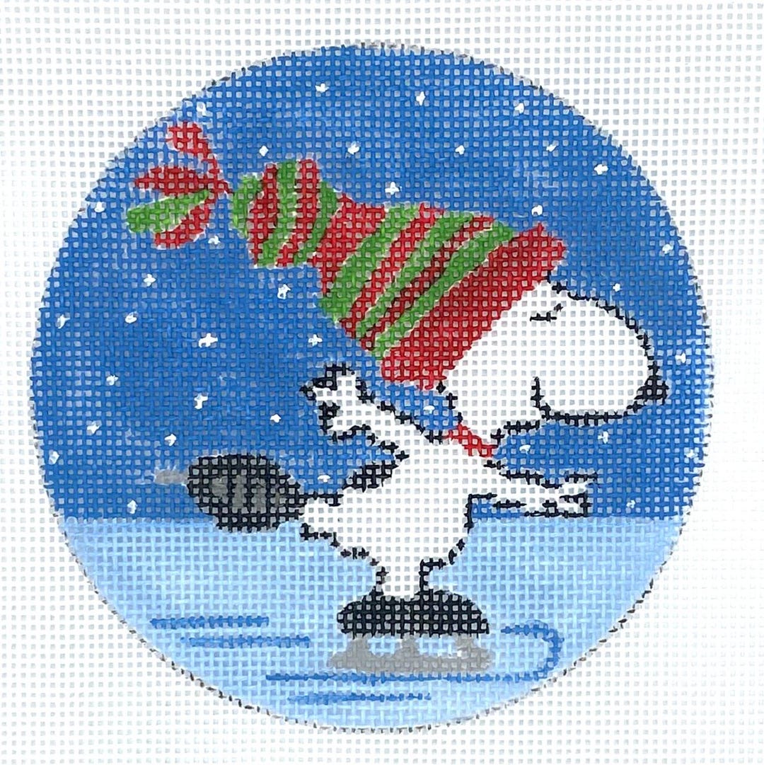 Snoopy Skating on A Pond Hand Painted Needlepoint Ornament Canvas - Etsy