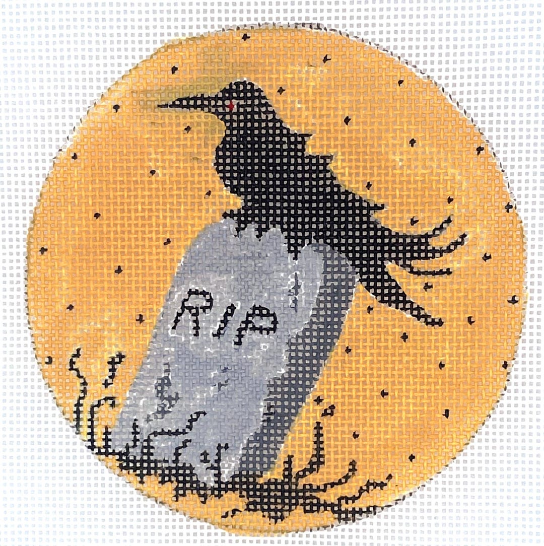 Hand Painted Raven on A Tombstone RIP Gravestone Needlepoint Canvas ...