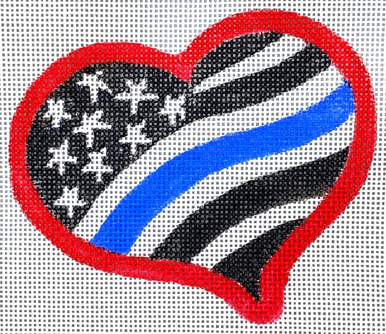 Thin Blue Line Police Heart Hand Painted Needlepoint Ornament Canvas - Etsy