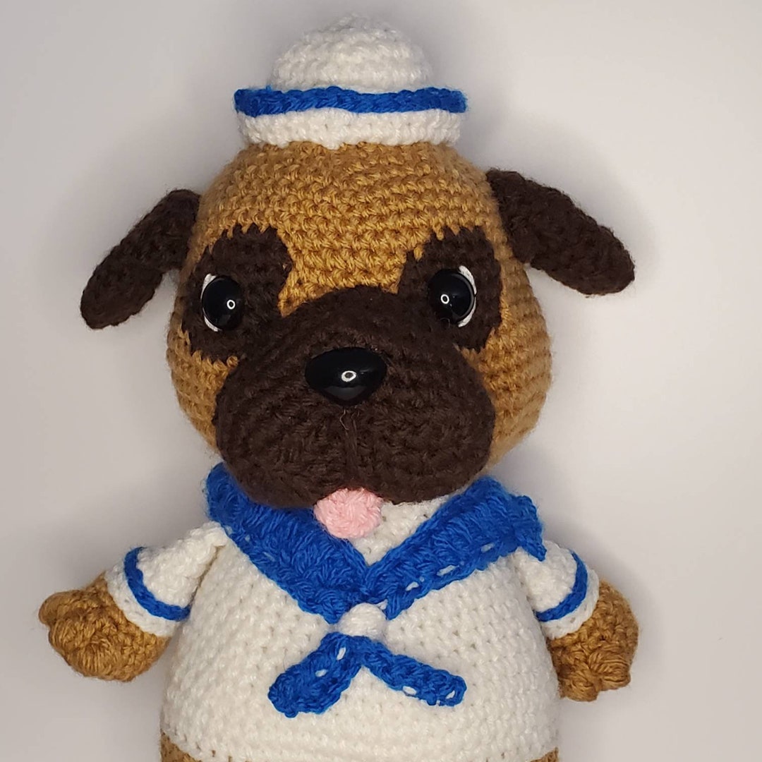 Stuffed Sailor Pug PJ, Crocheted Animal Toy - Etsy