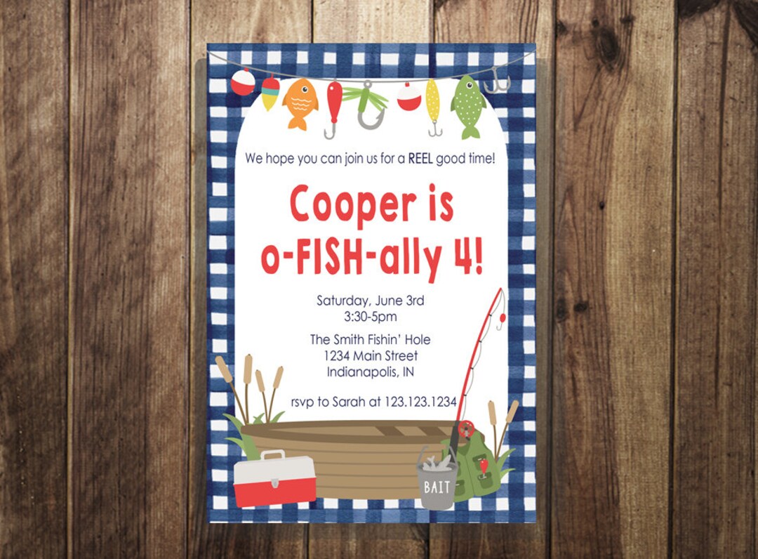 Gone Fishing Birthday Invite, Invitation, O-fish-ially Four, Fish ...