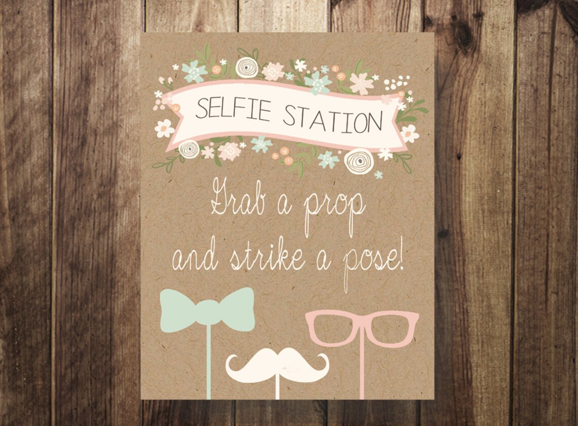 Selfie Station Sign, DIY Photo Booth, Mint, Coral, Baby Shower ...