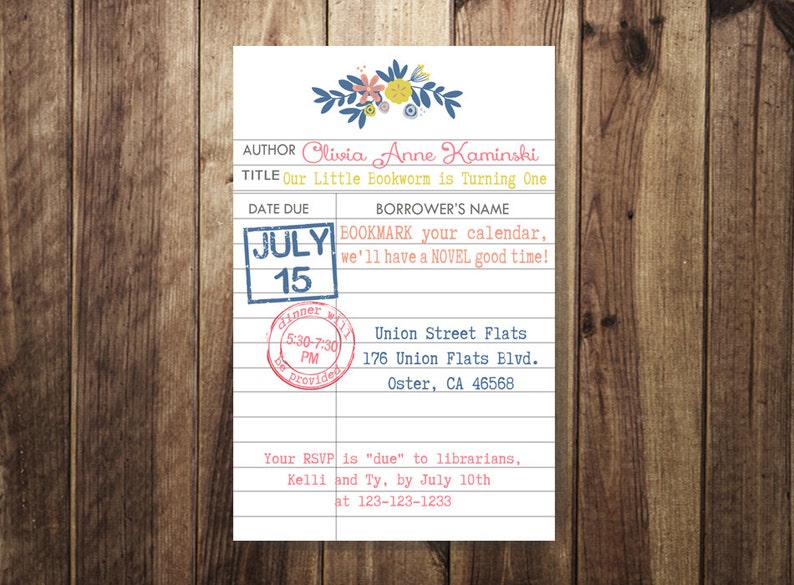 Bookworm Birthday Party Vintage Library Card Invite Library - Etsy ...