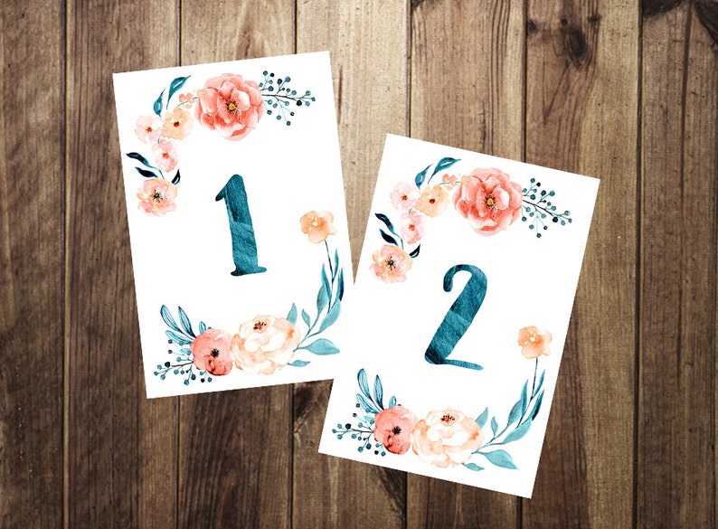 Watercolor Table Numbers 1-10 Printable Wedding Sign Wedding - Etsy
