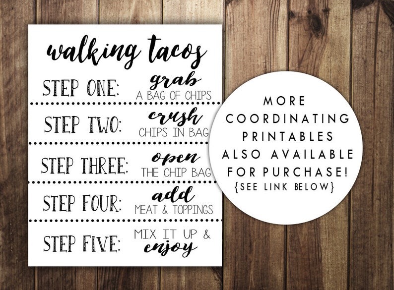 Taco Bar Sign, Walking Tacos Sign, Make Your Own Tacos Printable ...
