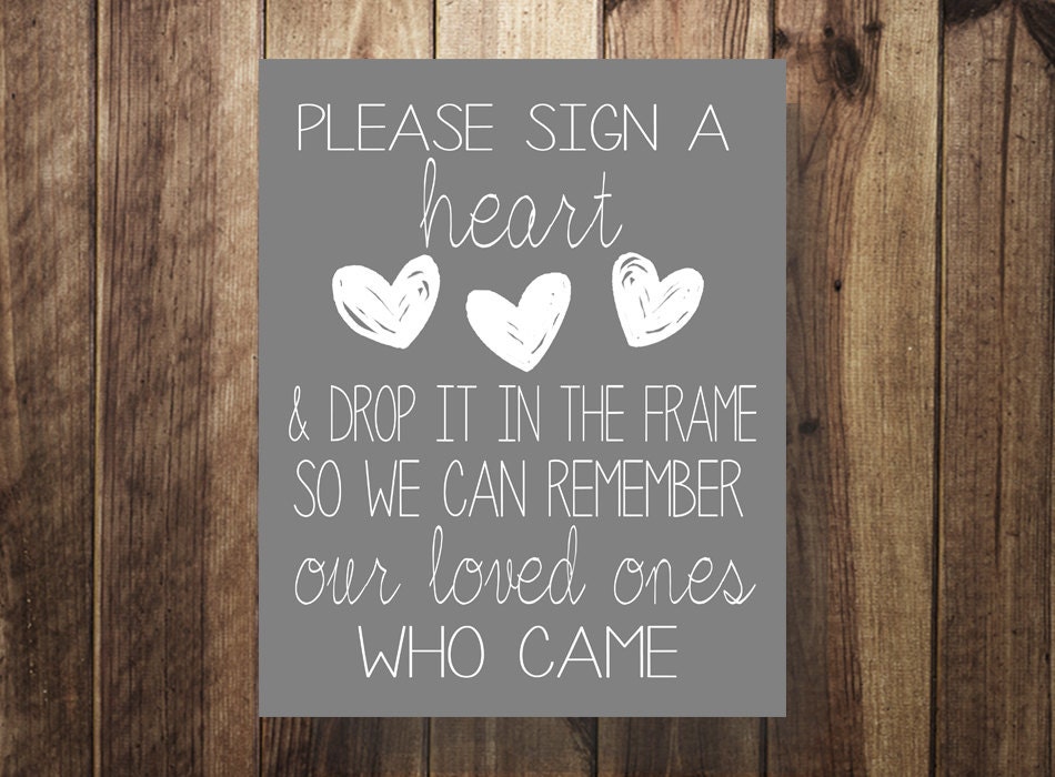 Please Sign a Heart Gray Grey Wedding Guest Book Sign our | Etsy