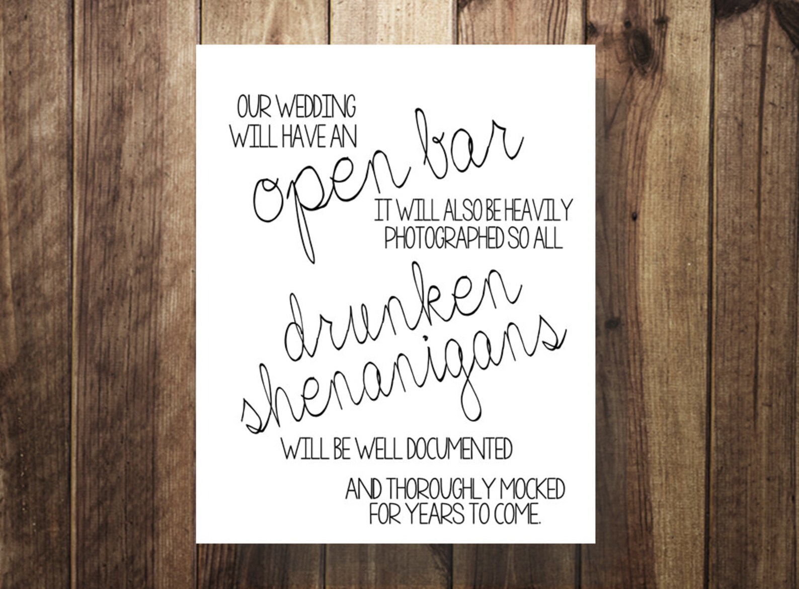 Open Bar Sign, Drunken Shenanigans, Wedding Sign, Wedding Decor ...