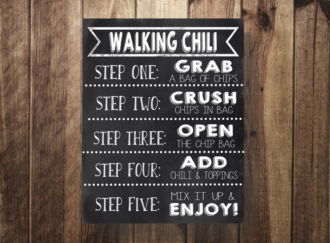 Chili Bar Sign, Walking Chili Sign, Make Your Own Chili Printable ...