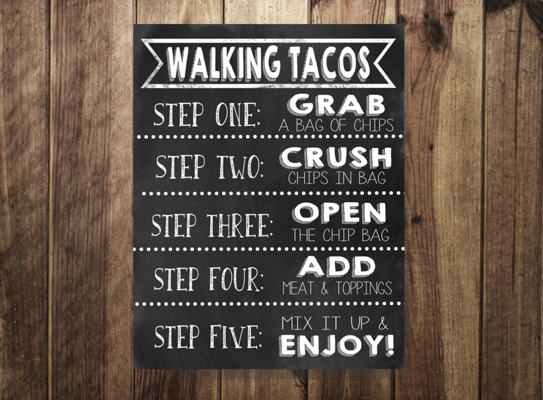 Taco Bar Sign, Walking Tacos Sign, Make Your Own Printable, Fiesta ...