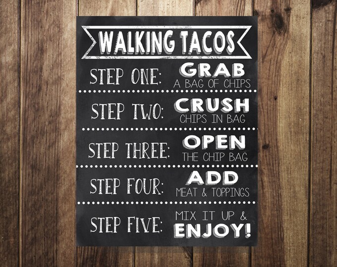 Taco Bar Sign Walking Tacos Sign Make Your Own Printable - Etsy