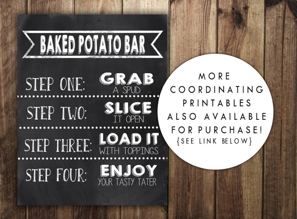 Baked Potato Bar Sign Make Your Own Baked Potato St Patricks - Etsy