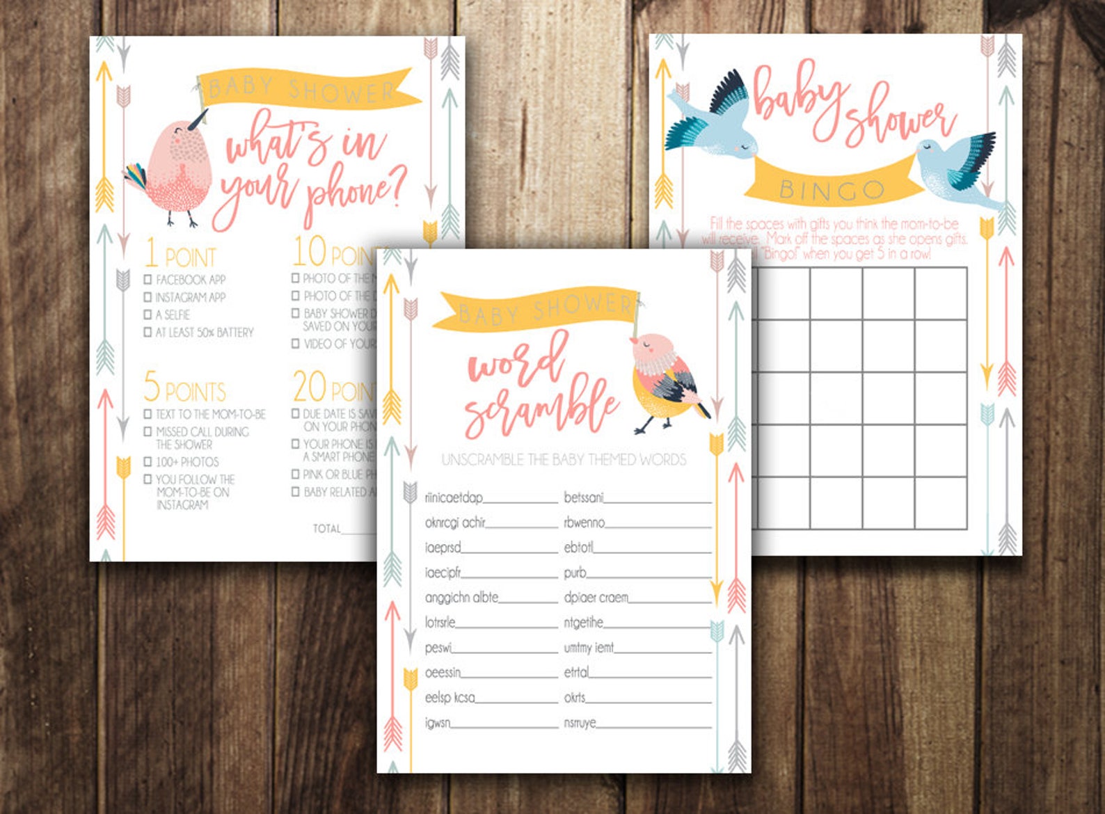 Birds and Arrows Baby Shower Game Pack | Spring | Dreamcatcher ...