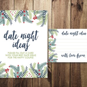 Date Night Idea Printable Sign and Cards, Bridal Shower Games, Winter ...