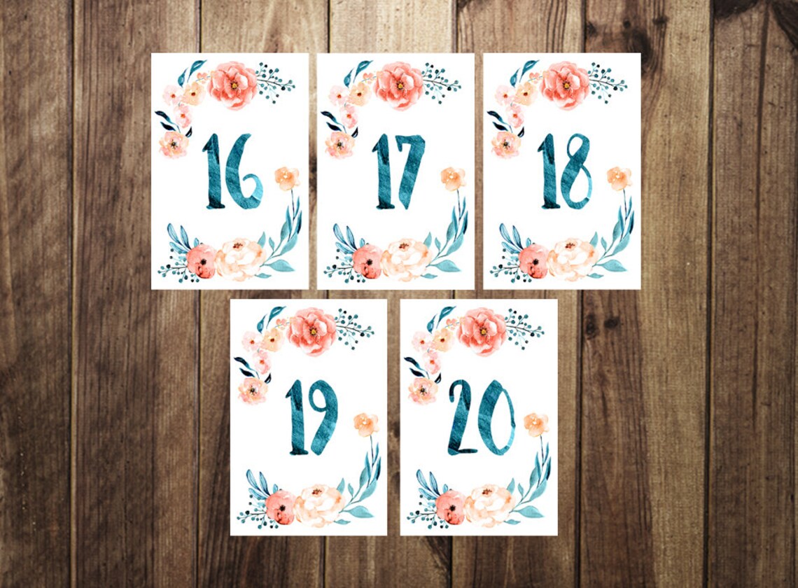 Watercolor Table Numbers 11-20 Printable Wedding Sign - Etsy