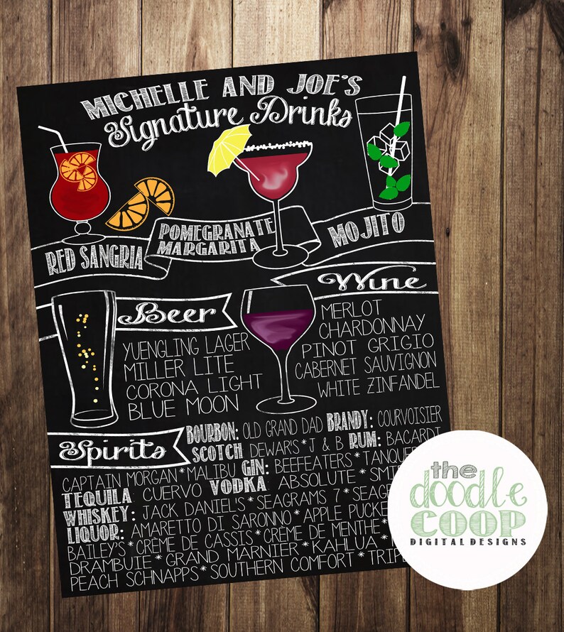 Custom Rustic Bar Menu Sign for Weddings Signature Cocktail - Etsy