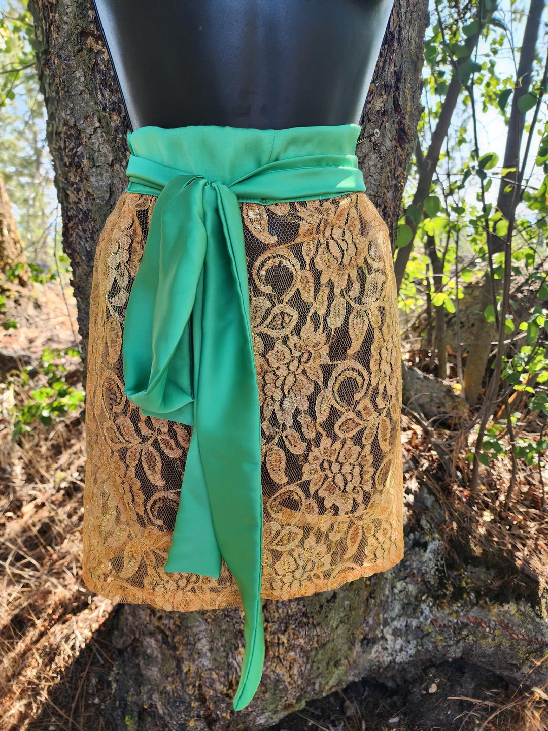 Orange Shimmer Lace Apron Extra Long Straps, Costume Apron for Ladies ...