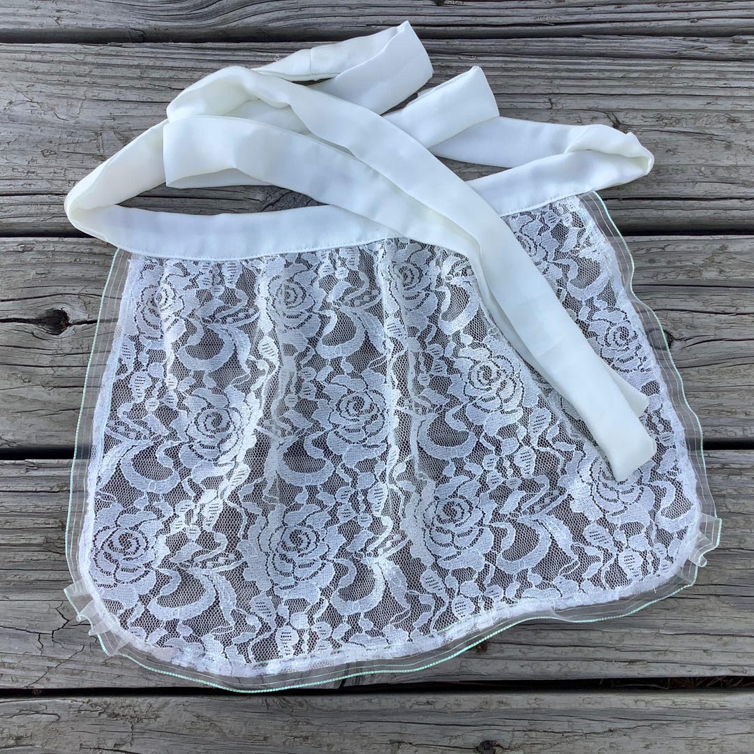 12 Wide White Lace Apron for Bridal Shower, White Sparkly Lace Apron ...