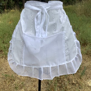 White Eyelet Apron With Lace Ruffles, Cute Half Apron, White Maid Apron ...