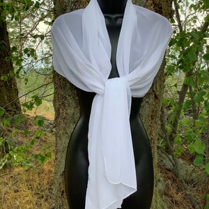 White Elegant Shawl for Wedding, Long White Chiffon Shawl, Plain White ...
