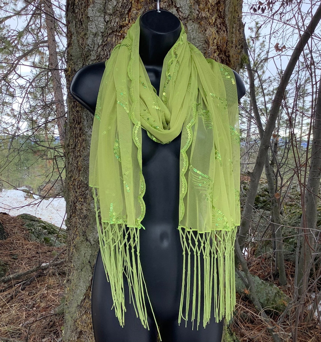 Gifts for Women, Green Sparkly Fabric Scarves, Set of 2 Pretty Neck ...