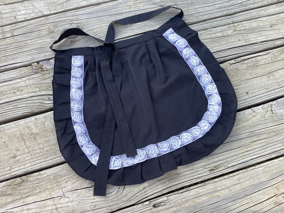 Black Apron With White Ruffles, Black Solid Apron for Costumes, Cotton ...
