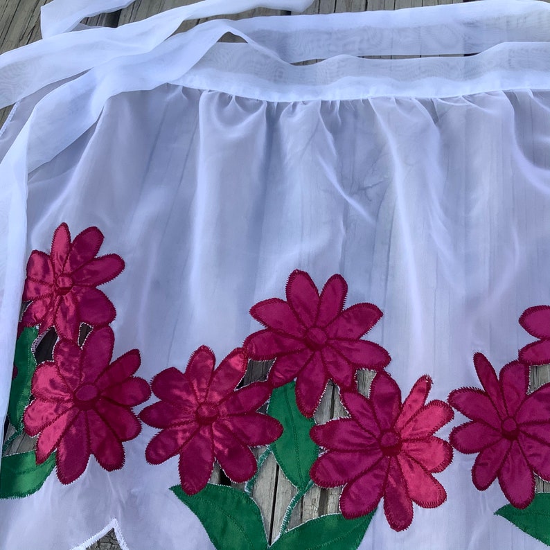 Extra WIDE White Sheer Pink Floral Embroidery Apron, Bridal Shower ...