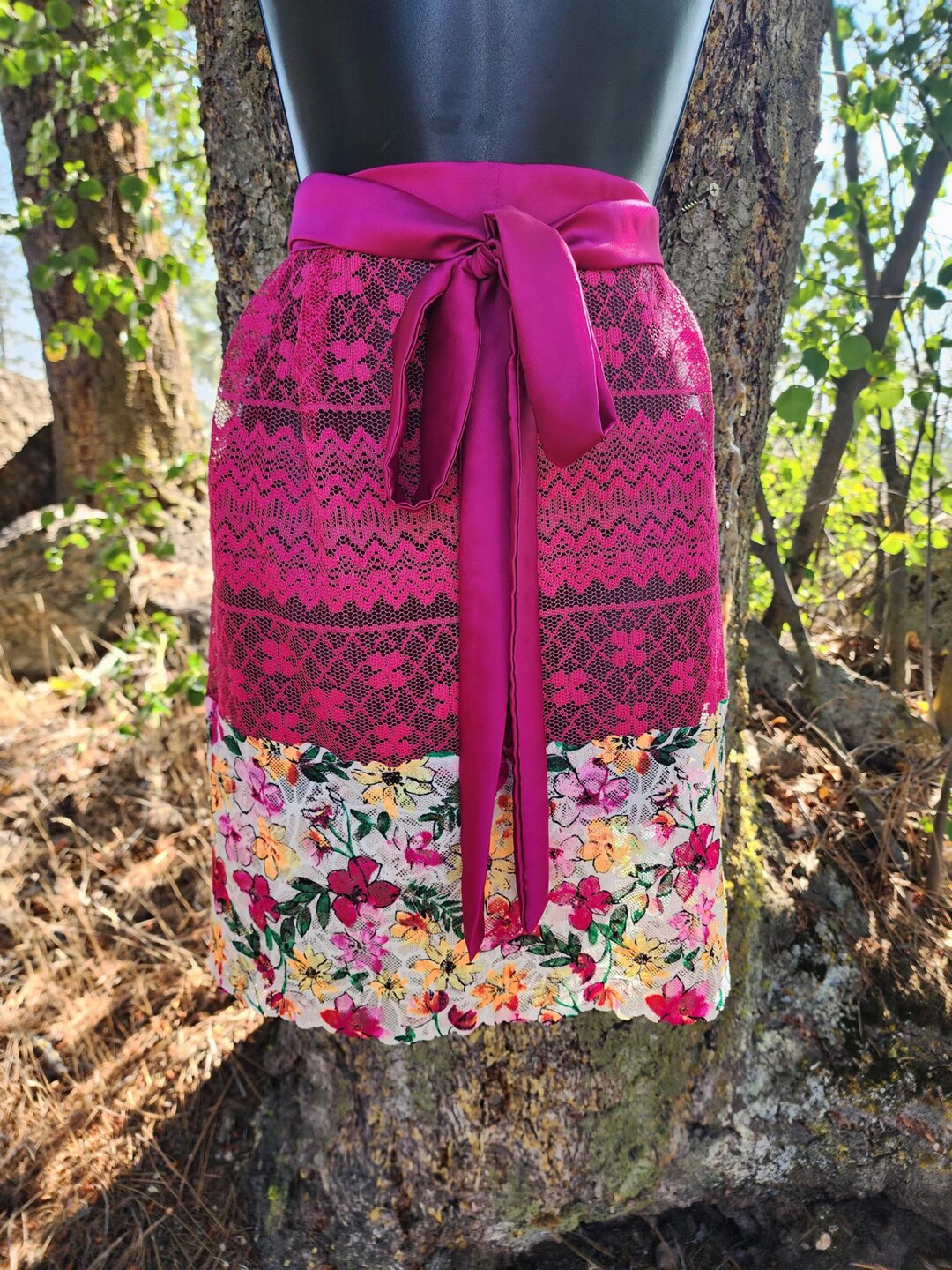 Bright Pink Fuchsia Apron, Lace Apron for Bridal Shower, Hot Pink Apron ...