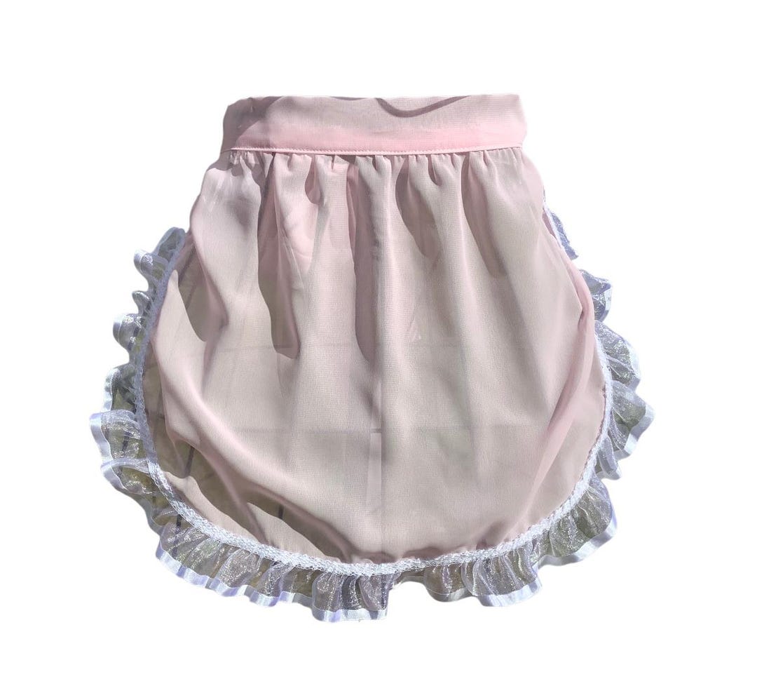 Pink Sheer Fabric Apron With Ruffled Lace, Costume Aprons for Women ...