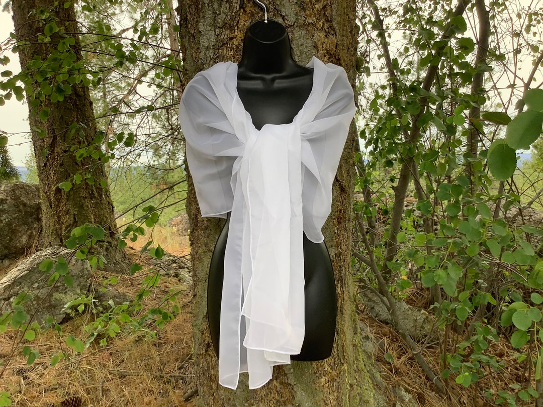 White Elegant Shawl for Wedding, Long White Chiffon Shawl, Plain White ...