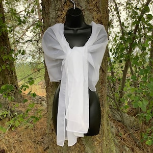 White Elegant Shawl for Wedding, Long White Chiffon Shawl, Plain White ...