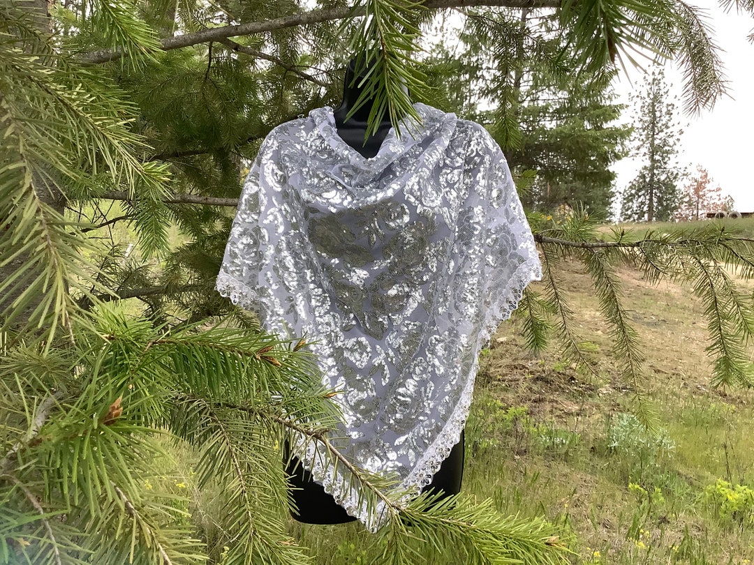 Glamorous Silver Shawl With Sequin, Silver Sparkly Shawl for Wedding ...