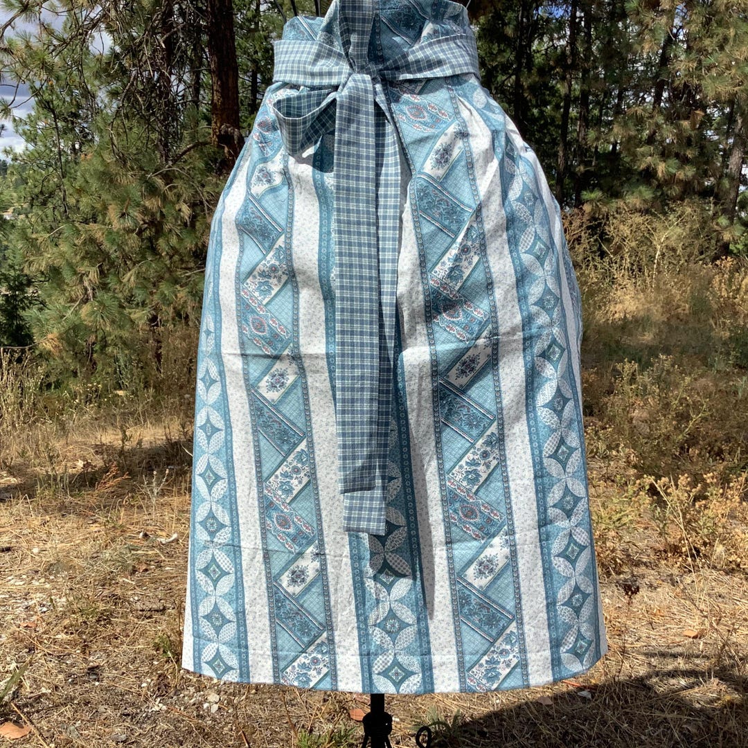 Light Blue Dirndl Apron, Blue Stripe Apron, Cotton Peasant Half Long ...