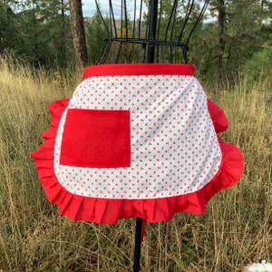Bright Red Fabric Apron With Flower Border, Kitchen Red Half Apron, Red ...