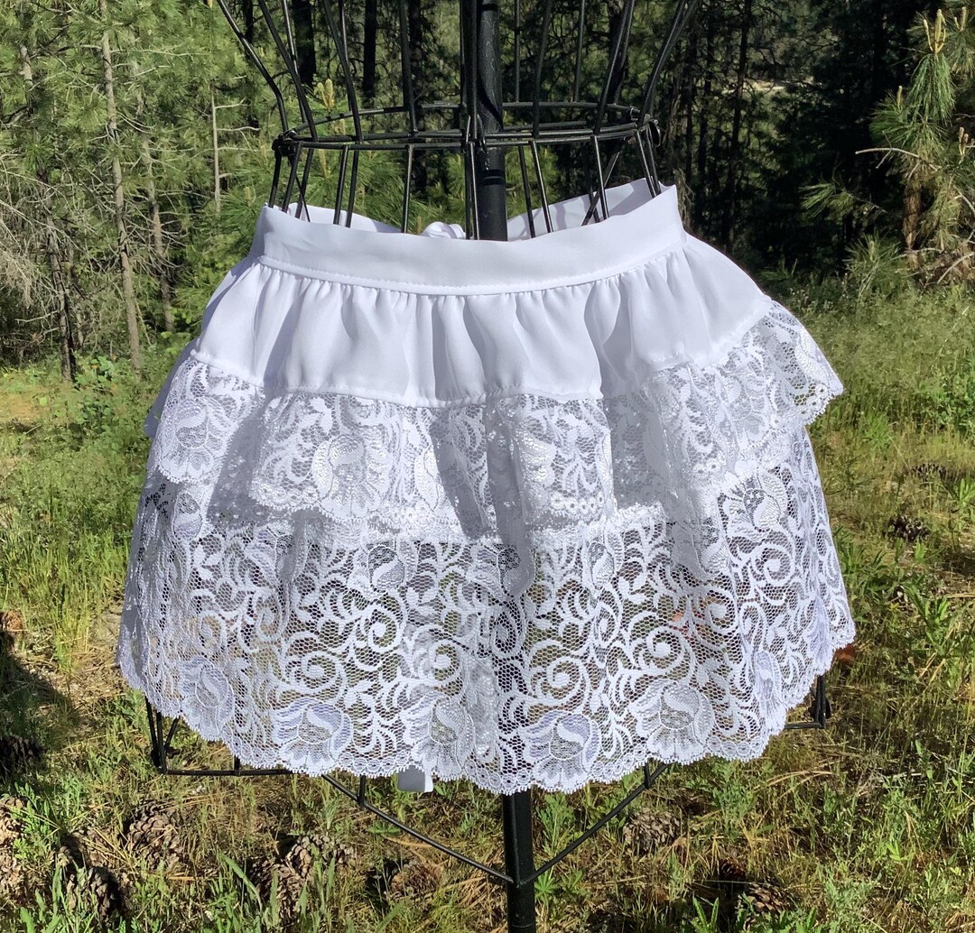 White Double Ruffles Apron With Lace Trim, French Maid Apron for Bridal ...