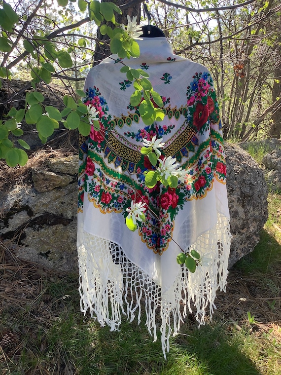 Extra Large White Vintage Shawl, Russian White Shawl … - Gem