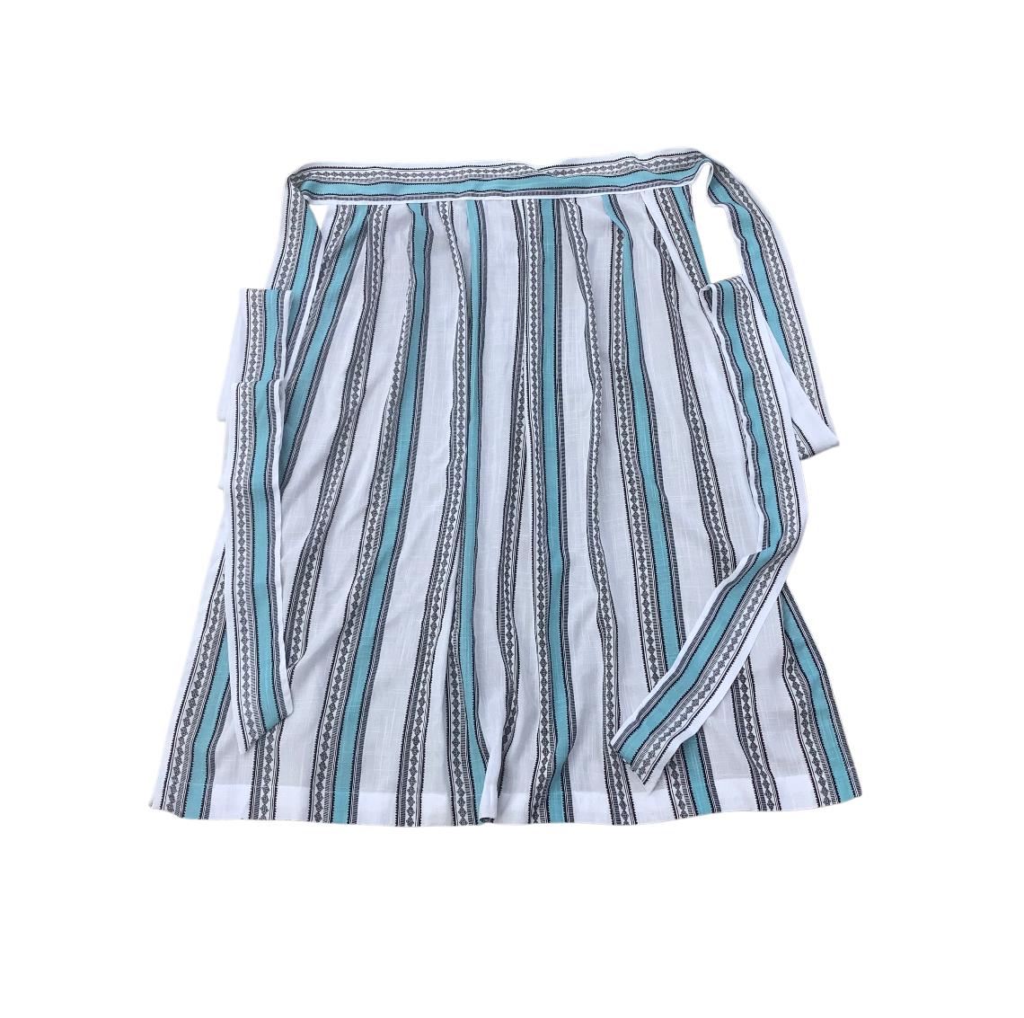 White Striped Dirndl Apron, Blue Long Half Apron With Border Woman ...