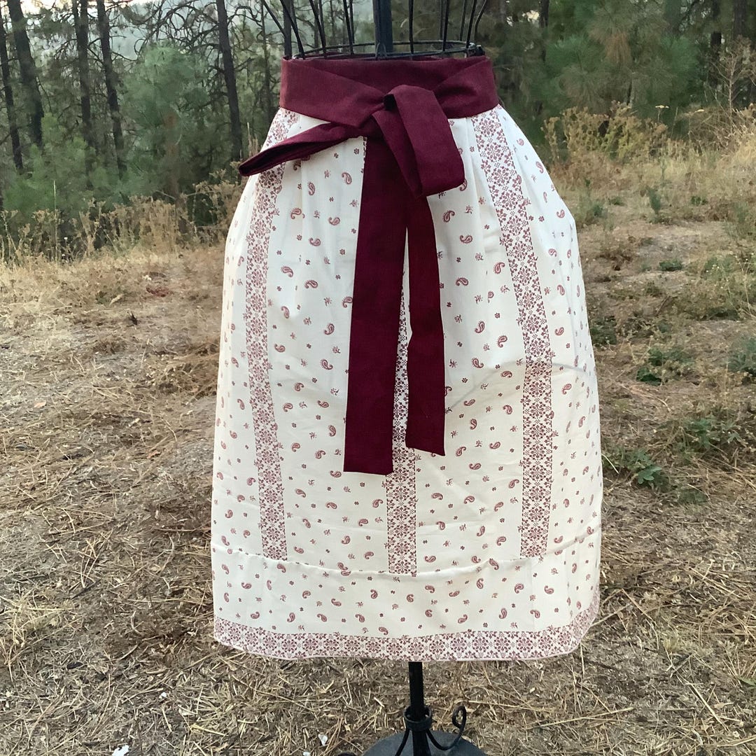 Red on Cream Fabric Apron, Small Waist Apron, Dirndl Apron for ...