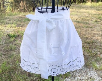 Short Eyelet Apron off White Apron for Dirndl Outfit, White Octoberfest ...