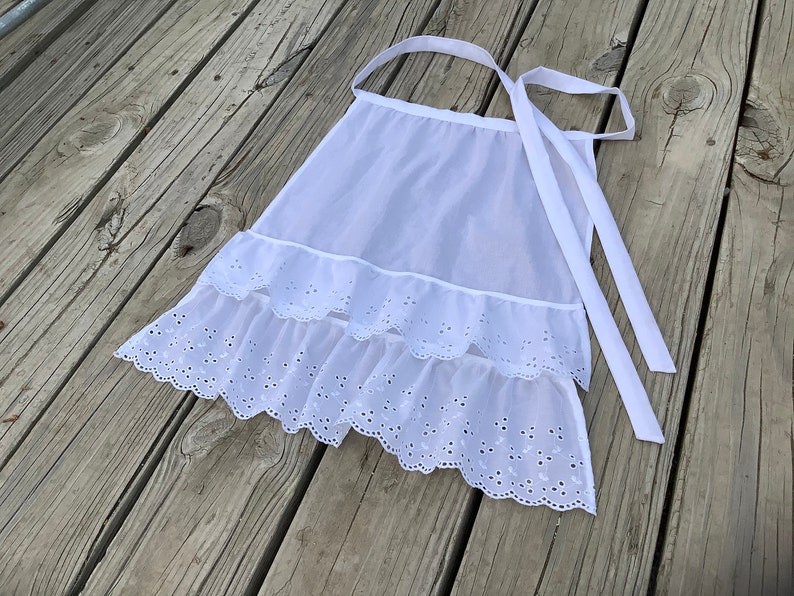 White Eyelet Apron with double Ruffle White Apron Long Apron | Etsy