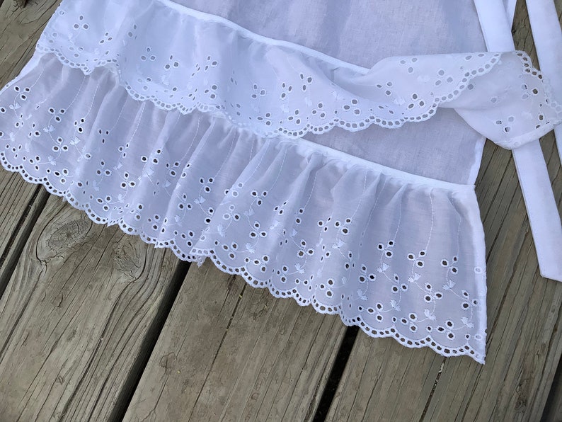 White Eyelet Apron with double Ruffle White Apron Long Apron | Etsy