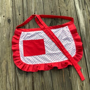 Bright Red Fabric Apron With Flower Border, Kitchen Red Half Apron, Red ...