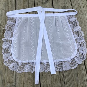 White Eyelet Apron With Lace Ruffles, Cute Half Apron, White Maid Apron ...