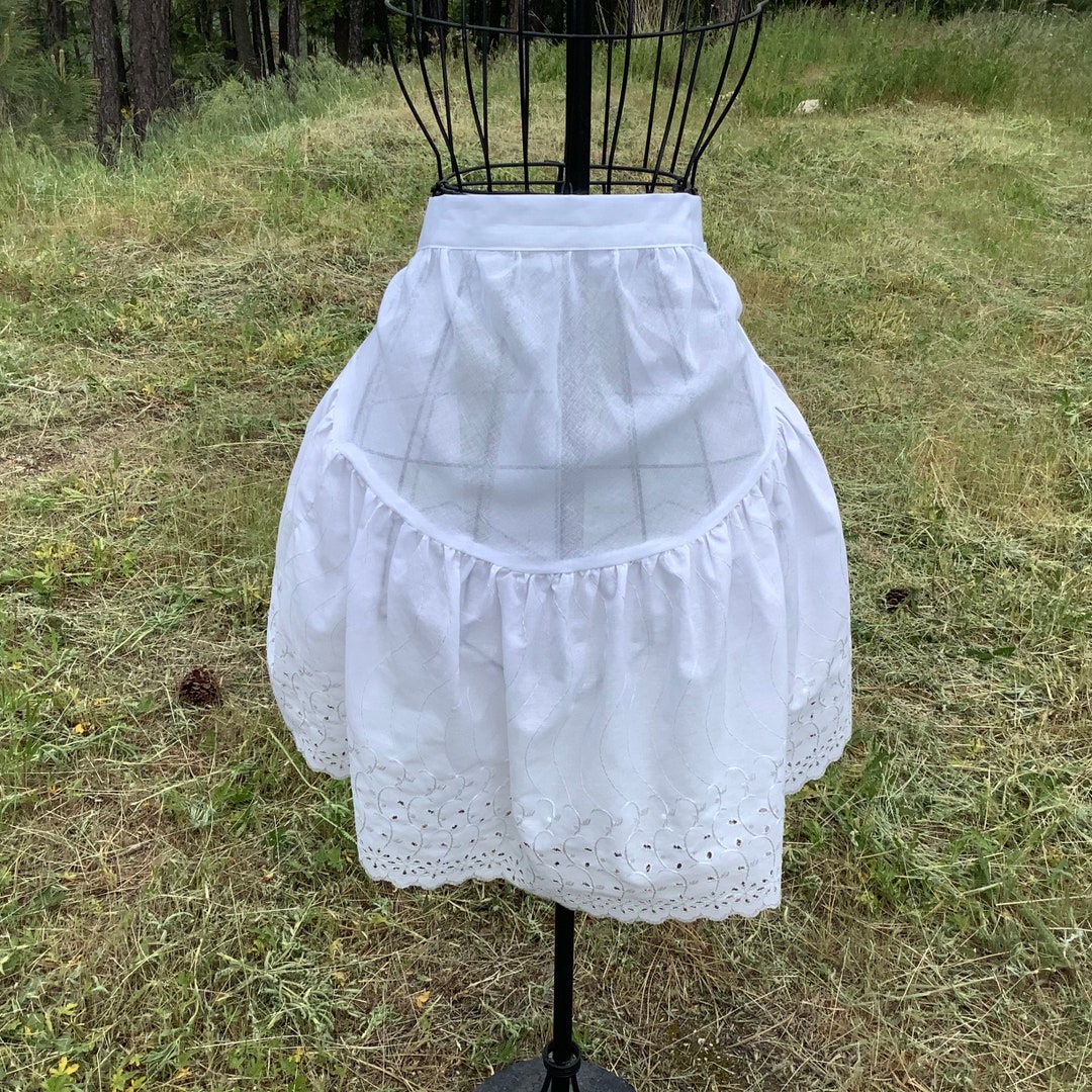 White Eyelet Ruffles Apron, Old Style French Maid Apron for Women, Half ...