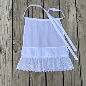 White Eyelet Apron With Double Ruffle, White Apron, Long Apron With ...
