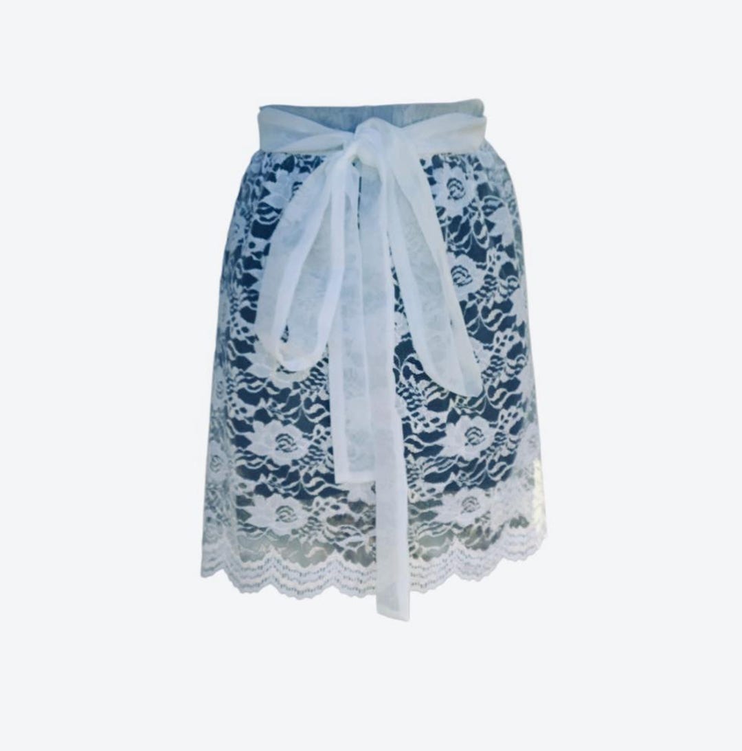 Long White Lace Apron for Bridal Shower, White Dirndl Apron ...